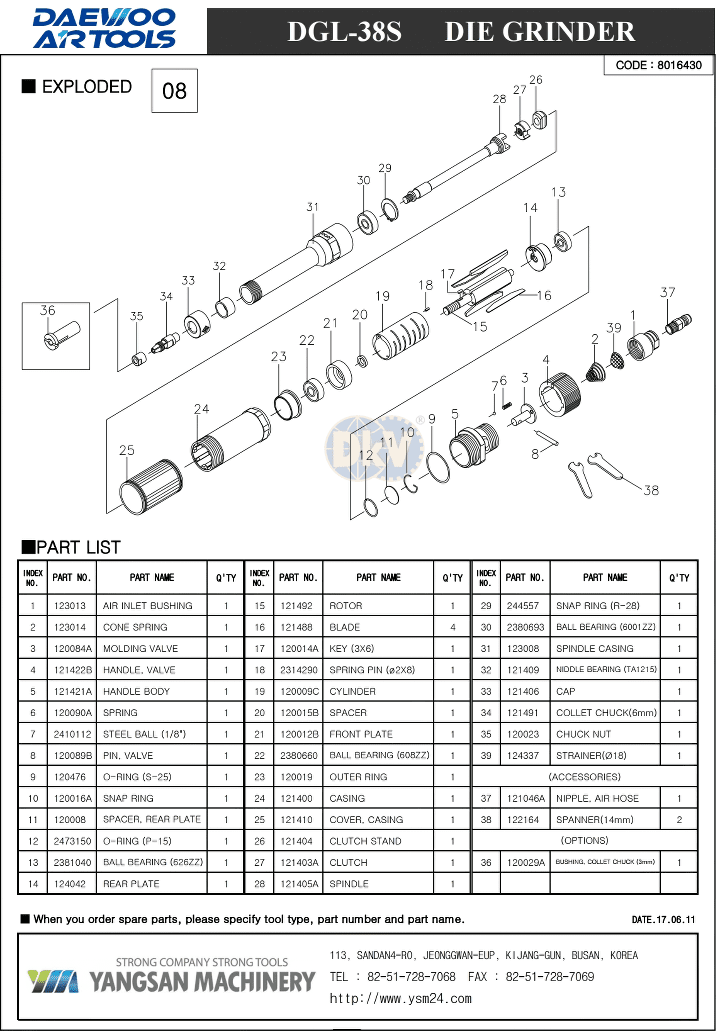 DKV VIET NAM CO.,LTD - Máy mài lỗ khí nén Daewoo DGL-38S