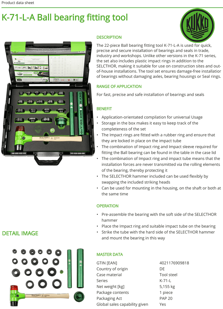 DKV VIET NAM CO.,LTD - Bộ đóng vòng bi Kukko K-71-L-A