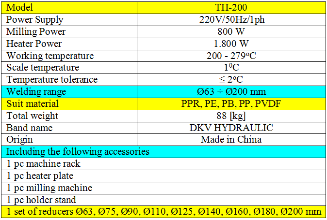 DKV VIET NAM CO.,LTD - Máy hàn ống HDPE (Model: TH-200)