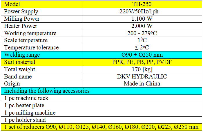 DKV VIET NAM CO.,LTD - Máy hàn ống HDPE (Model: TH-250)