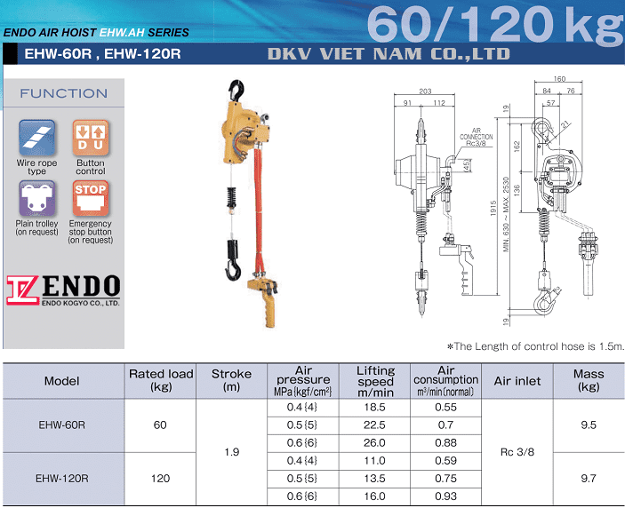DKV VIET NAM CO.,LTD - Pa lăng khí nén Endo EHW-60R