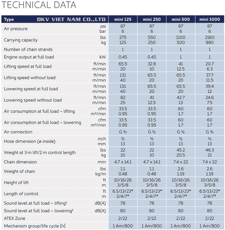 DKV VIET NAM CO.,LTD - Pa lăng xích khí nén JDN MINI 125